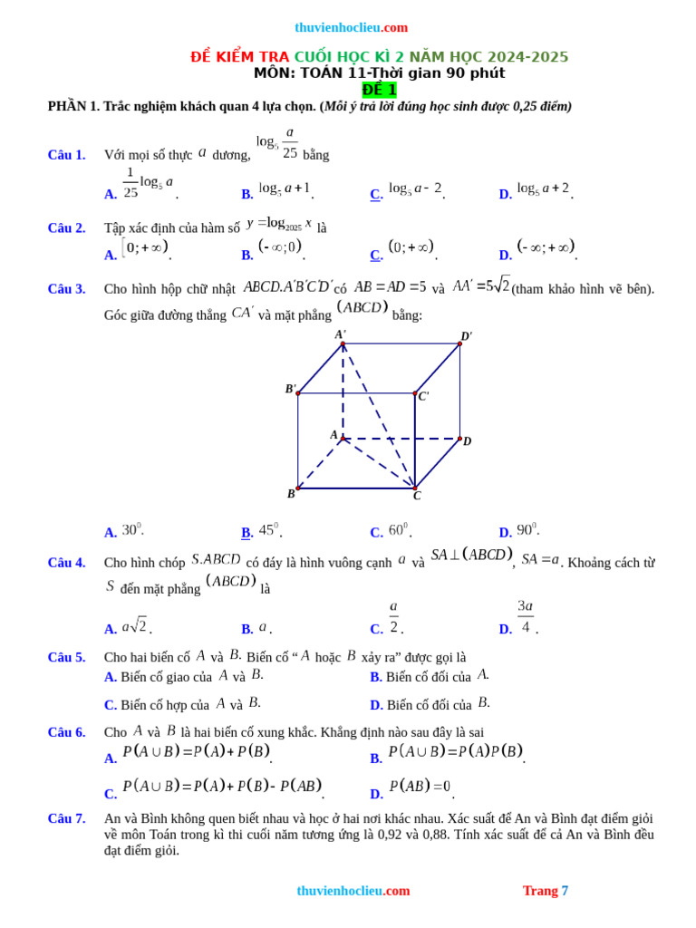 Bo 10 de Kiem Tra Cuoi Ky 2 Toan 11 CT 2025 Giai Chi Tiet | PDF