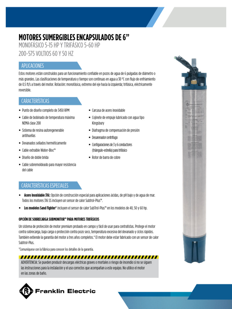 m1302 6in Encapsulated Motor Sell Sheet Spanish | PDF | Bienes ...