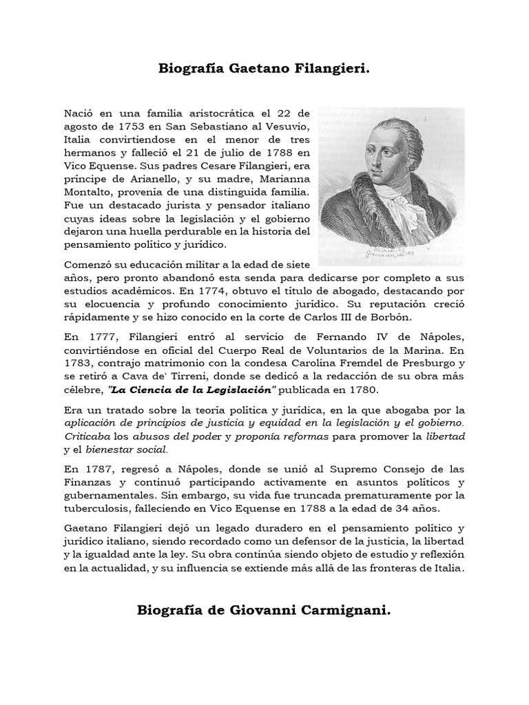 Gaetano Filangieri: Jurista y Pensador | PDF | Justicia | Crimen y ...