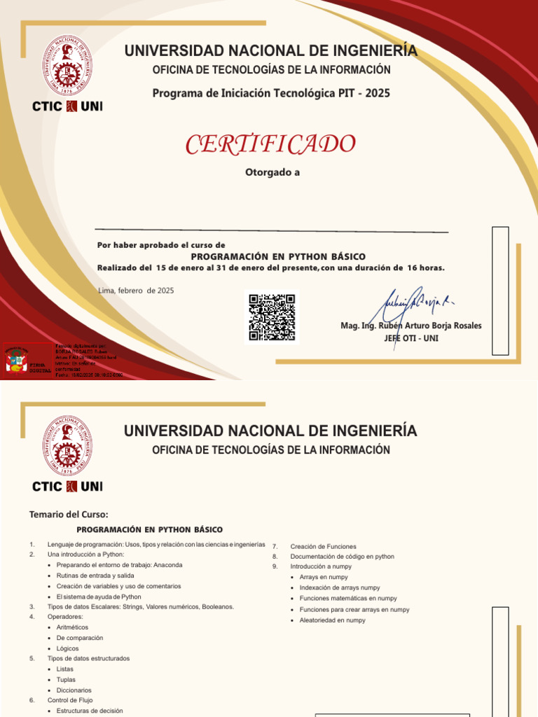Certificado Curso Python Básico 2025 | PDF