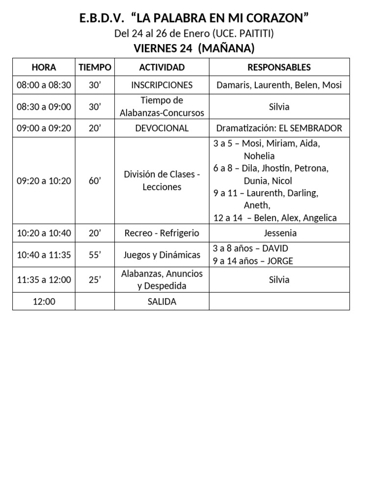 Horario Ebdv 2025 | PDF