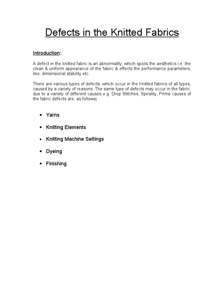 Defects in The Knitted Fabrics (SGS Project) | PDF | Knitting | Yarn