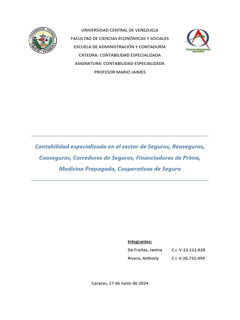 Trabajo Sector Aseguradora - Contabilidad Especializada | PDF | Seguro | Reaseguro