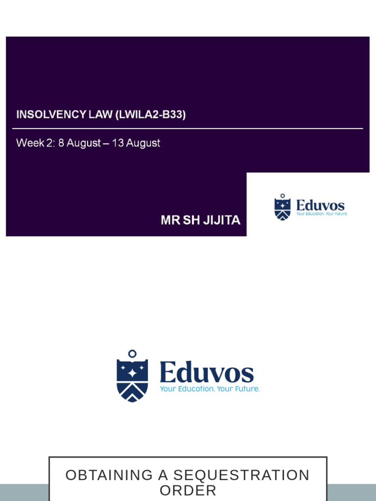 Week 2 - Insolvency Law - 102540 | PDF | Bankruptcy | Private Law