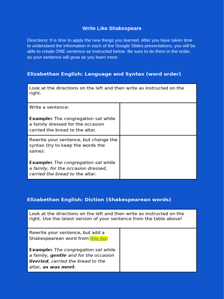 Crafting Sentences in Shakespearean Style | PDF