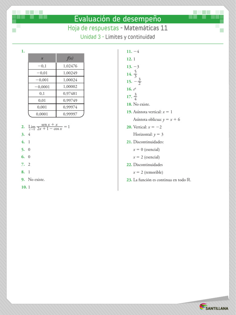 Matemáticas 11 Respuestas Evaluación de Desempeño 3 | PDF