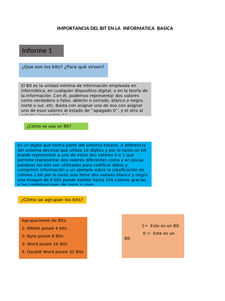 IMPORTANCIA DEL BIT EN LA INFORMATICA Basica | PDF | Poco | Byte