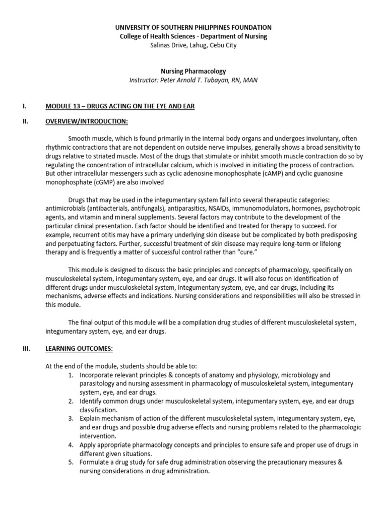 Pharmacology Module 13 B Drugs Acting On The Eye and Ear | PDF ...