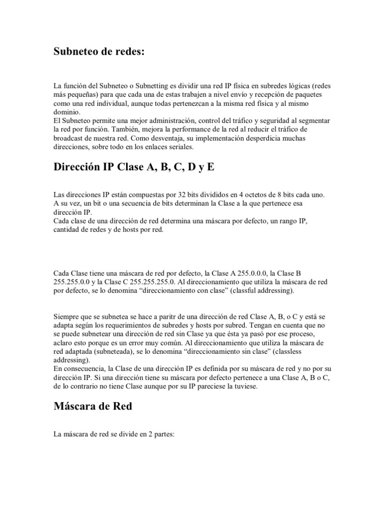 Subneteo de Redes | PDF | Dirección IP | Protocolos de internet