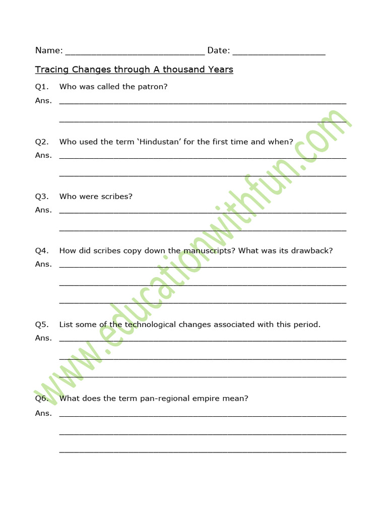 Tracing Changes Through A Thousand Years Worksheet 2 | PDF | Writing