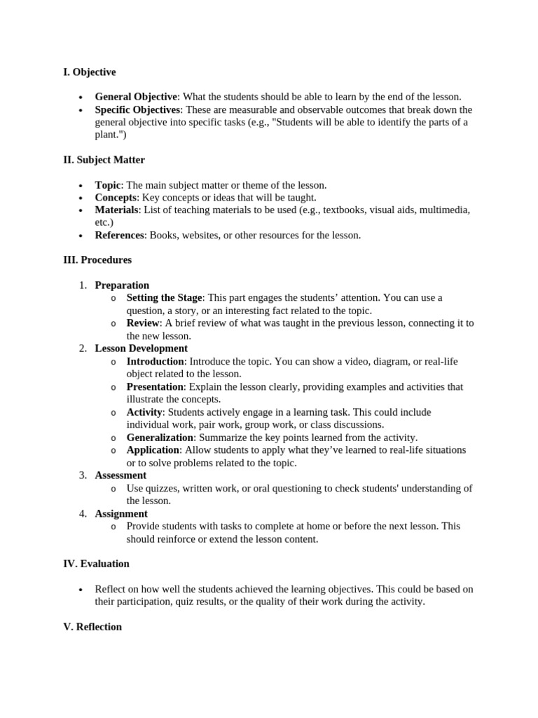 Lesson Plan Structure and Objectives | PDF