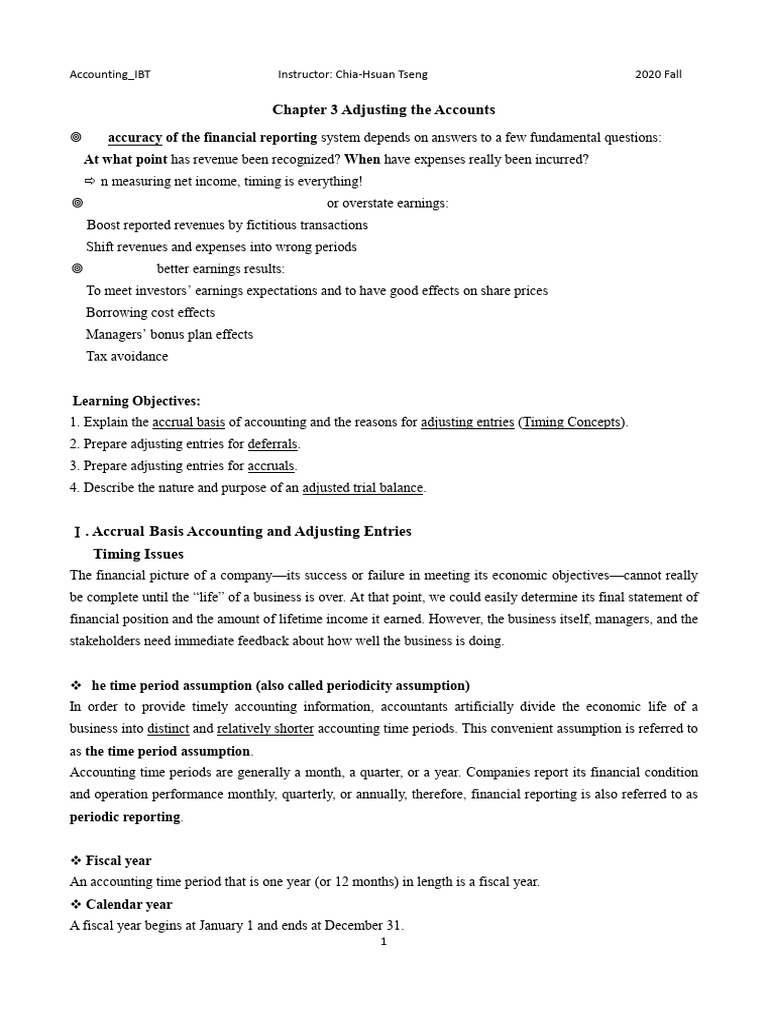 CH 3 - Adjusting The Accounts - IBT - 109 | PDF | Debits And Credits | Deferral