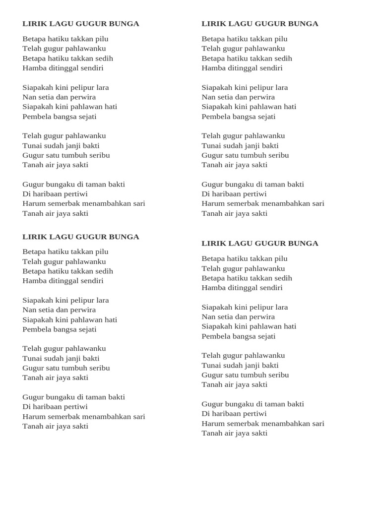 Lirik Lagu Gugur Bunga | PDF