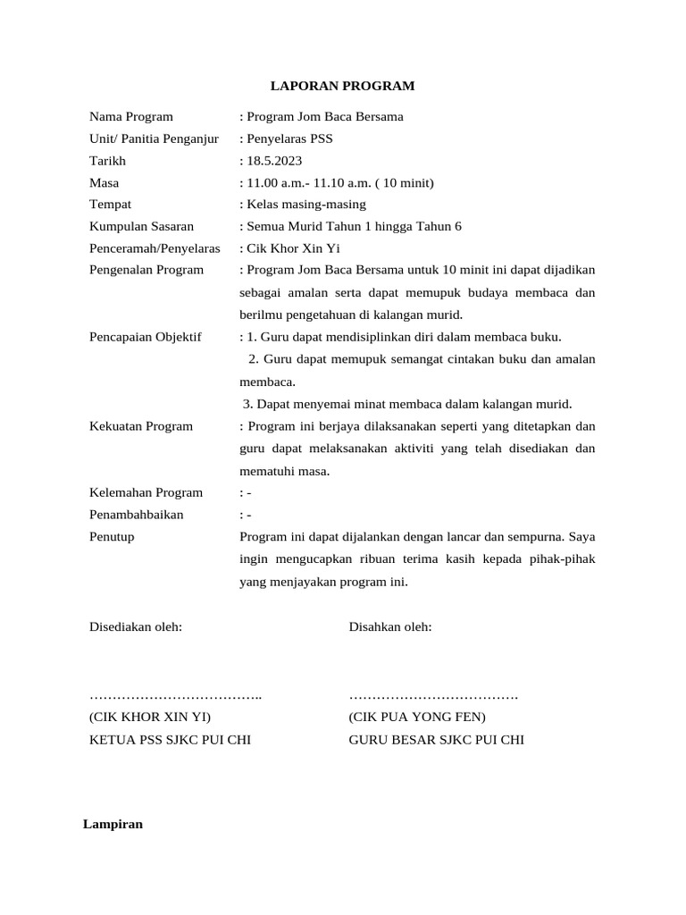 Program Jom Baca Bersama SJKC Pui Chi | PDF