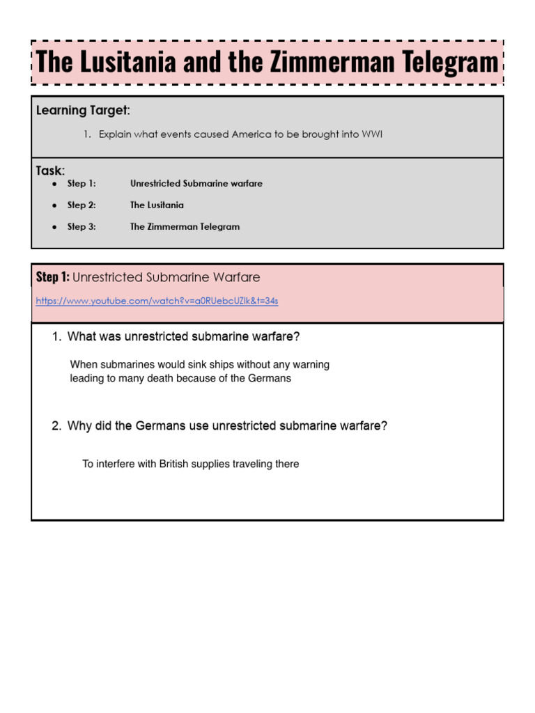The Lusitania and The Zimmerman Telegram | PDF | Rms Lusitania ...