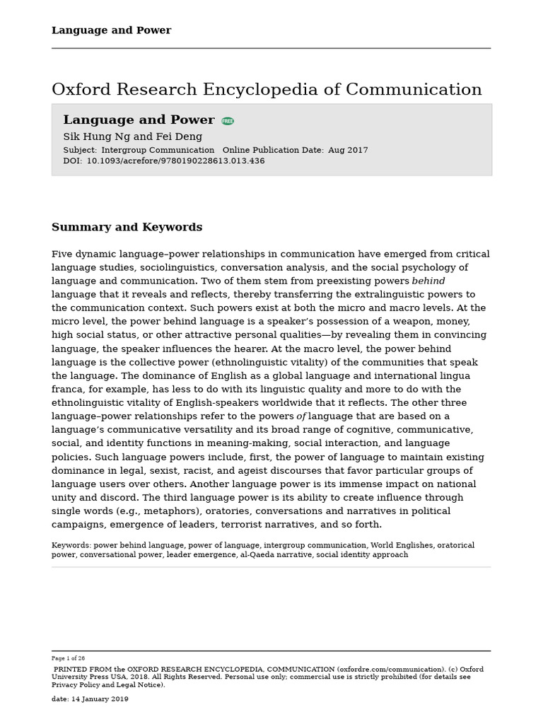 Language Dynamics and Power Relations | PDF | Power (Social And ...