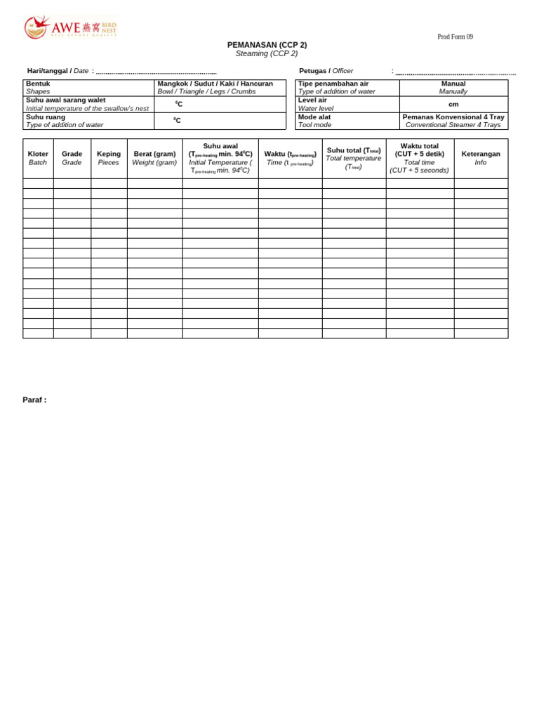 FORM Produksi Pemanasan | PDF
