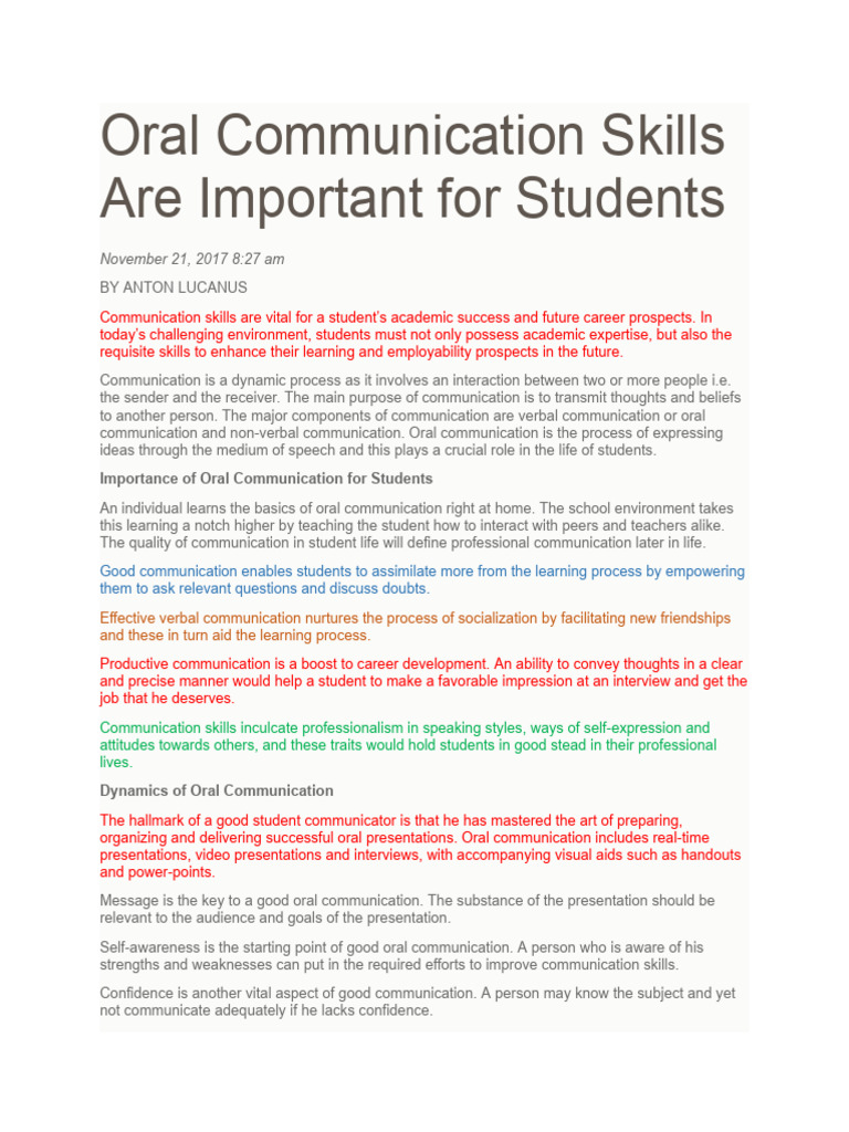 Importance of Communication Skills For Students | PDF | Communication ...