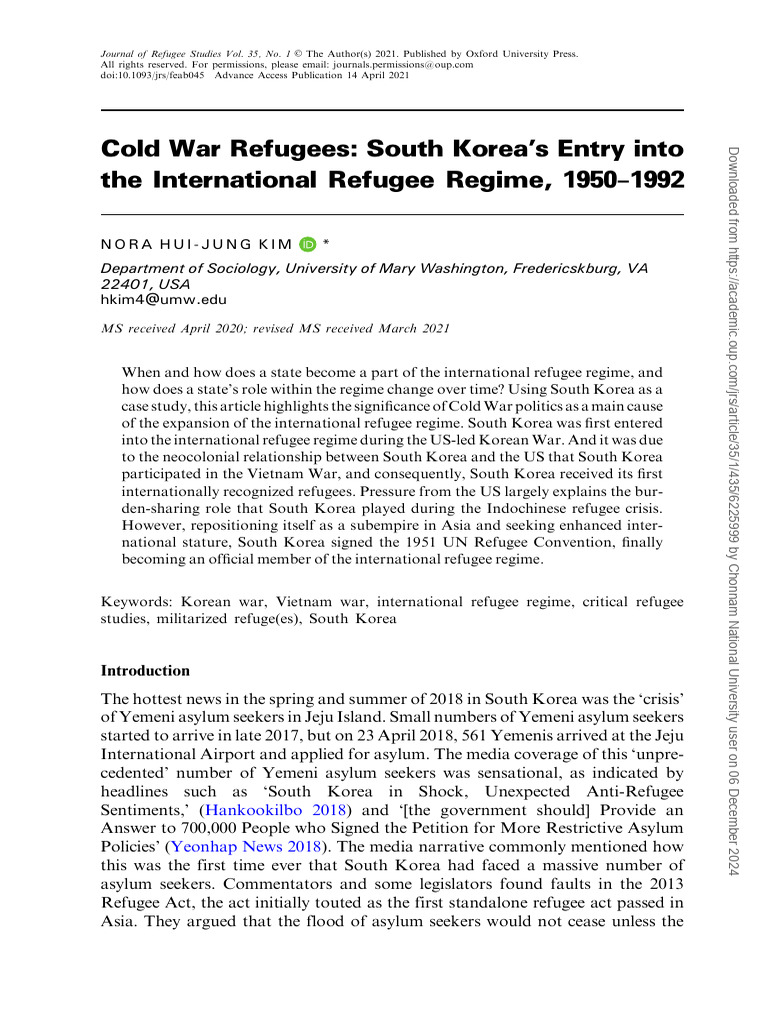 Cold War Refugees South Korea's Entry Into | PDF | Refugee | Korean War