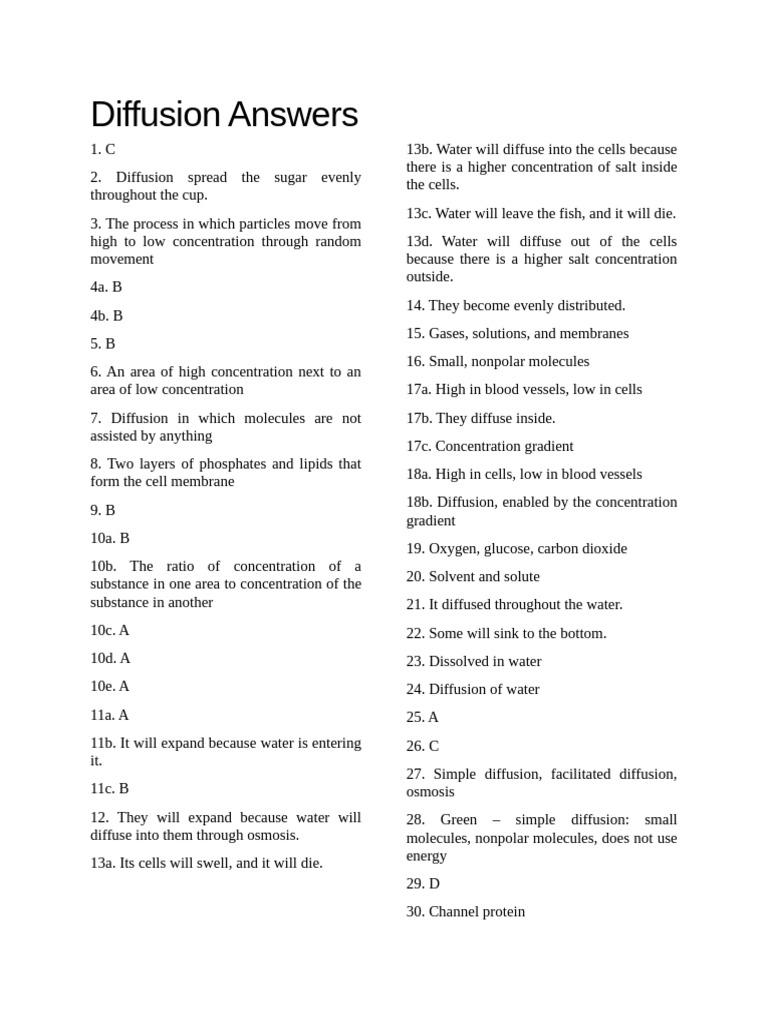 Diffusion answers | PDF | Cell Membrane | Diffusion