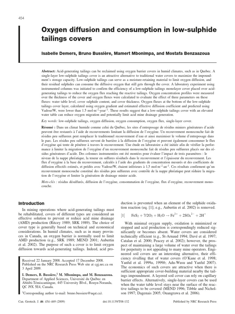 Oxygen Diffusion in Low-Sulphide Covers | PDF | Diffusion | Reaction Rate