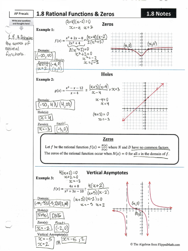 1.8 Rational Functions and Zeros | PDF