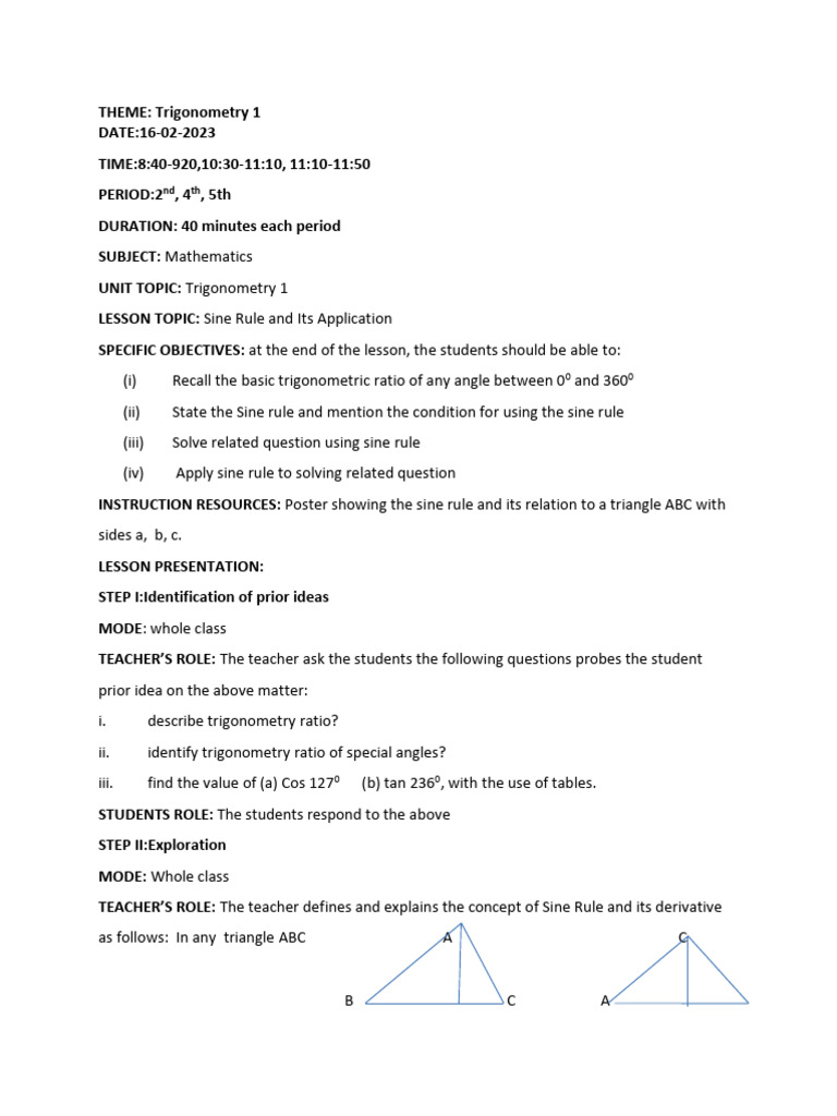 11403_Maths Lesson Note 2ii | PDF | Trigonometry | Trigonometric Functions