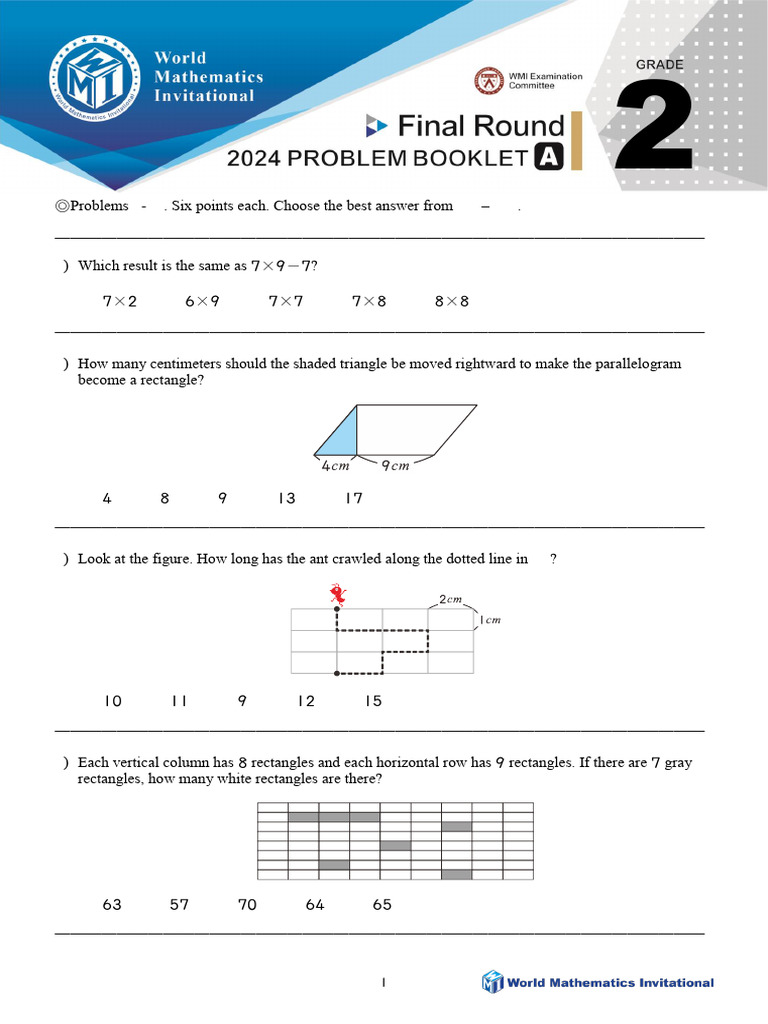 WMI 2024 Final Grade 02 Paper A Question | PDF | Triangle | Euclidean Plane Geometry