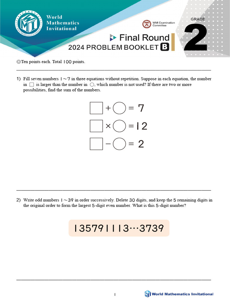 WMI 2024 Final Grade 02 Paper B Question | PDF