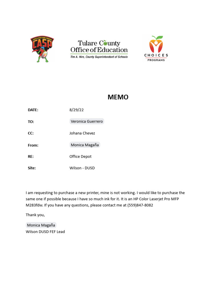 Office Depot MEMO | PDF