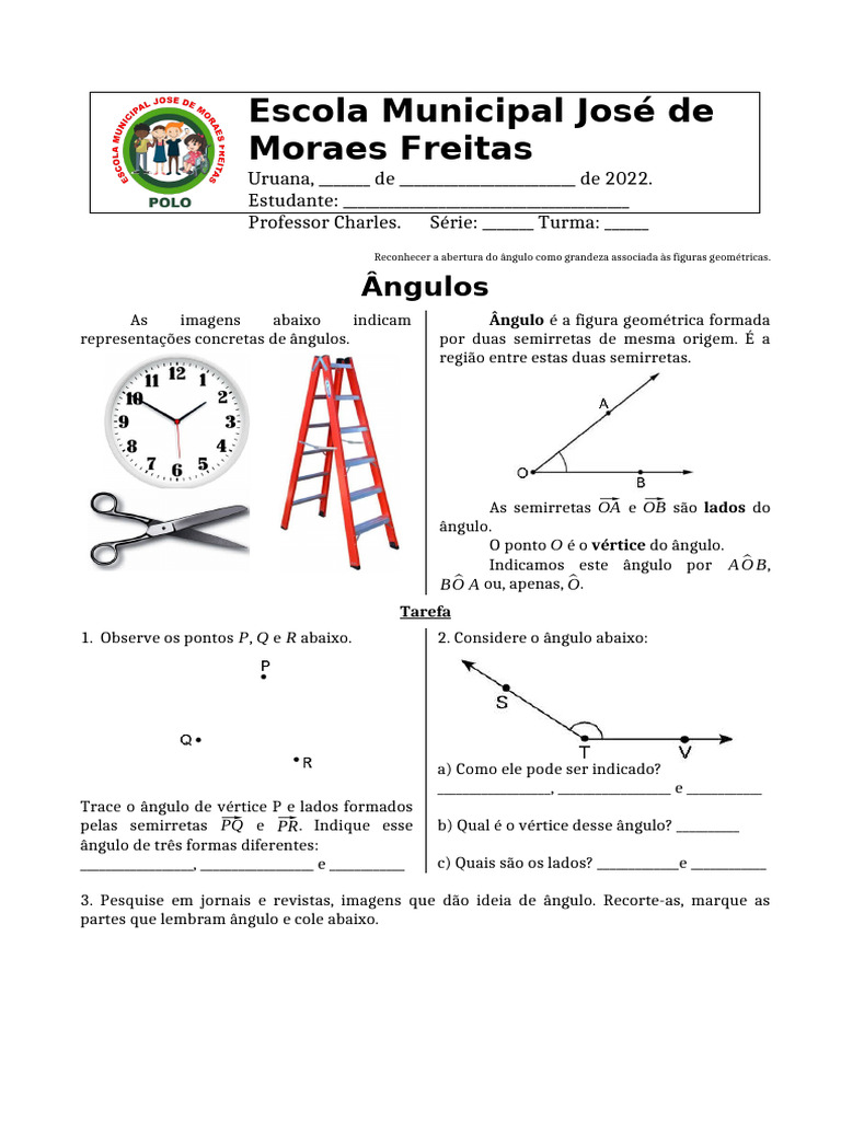 Atividades sobre Ângulos para 6º Ano | PDF | Ângulo | Círculo