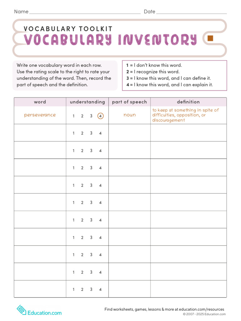 Vocabulary Toolkit Vocabulary Inventory | PDF