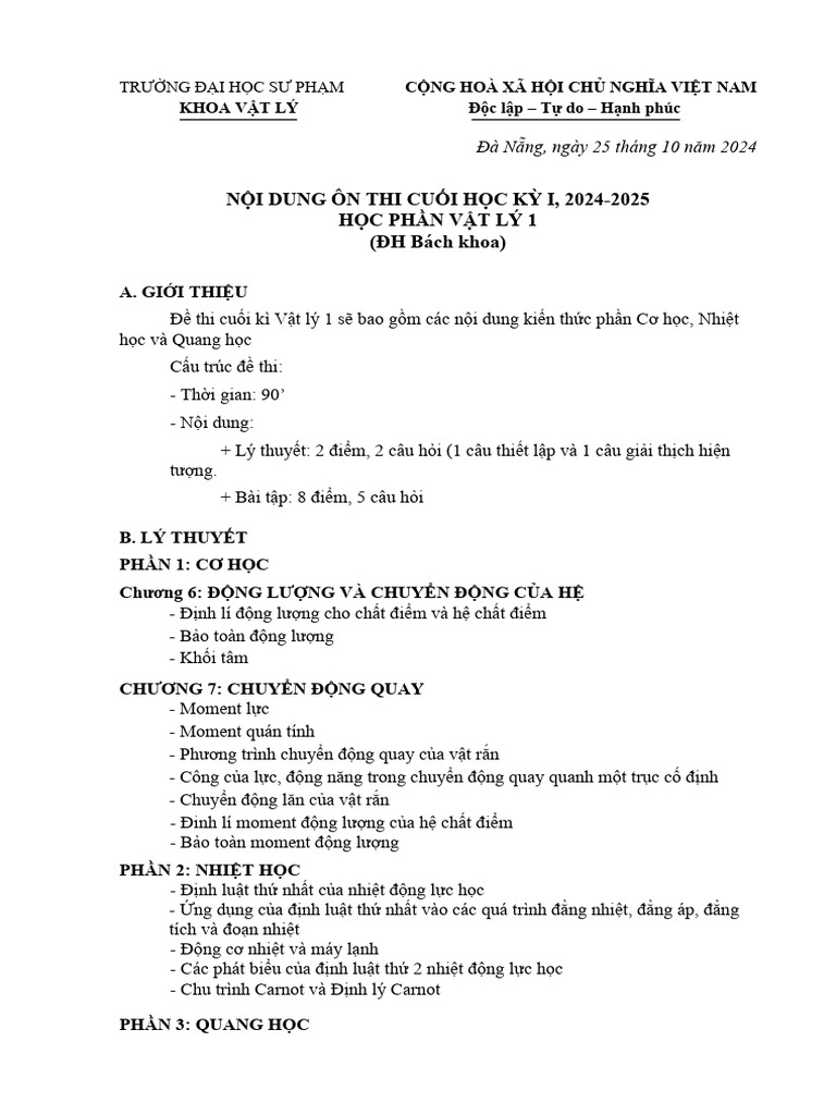 2425 HK1 VL1 ND Đề Cương Ôn Tập CK | PDF