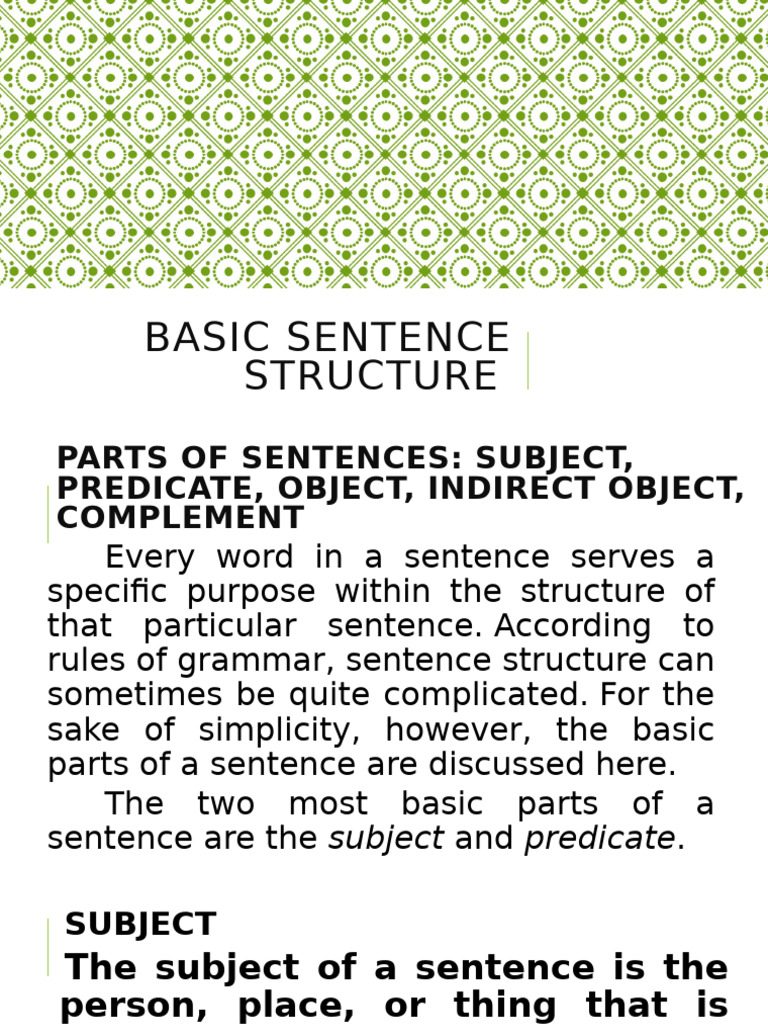 Understanding Basic Sentence Structure | PDF | Verb | Subject (Grammar)