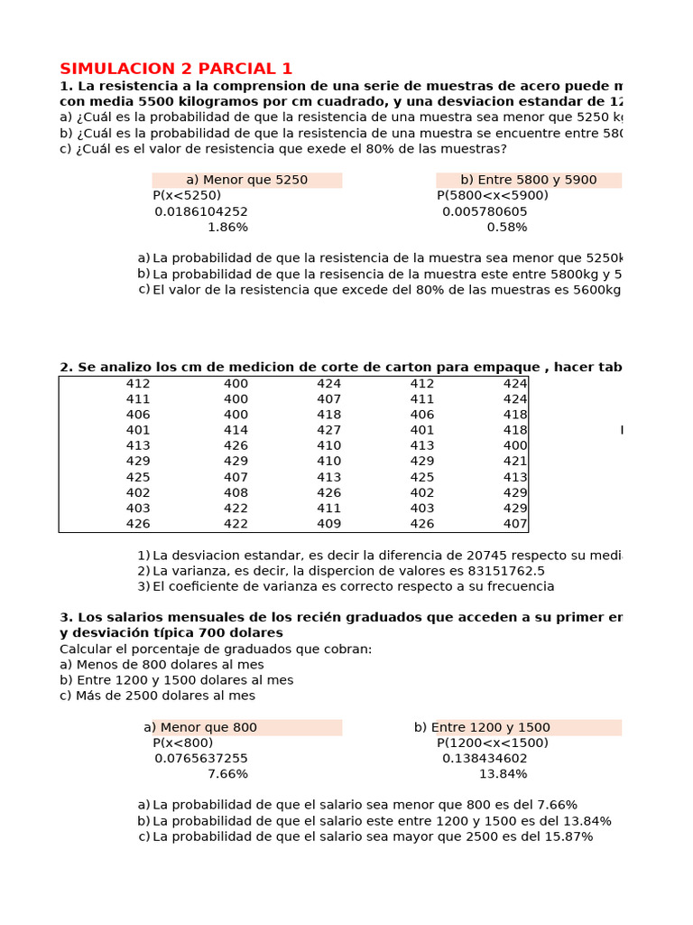 Simulacion 2 | PDF | Estadísticas descriptivas | Análisis estadístico