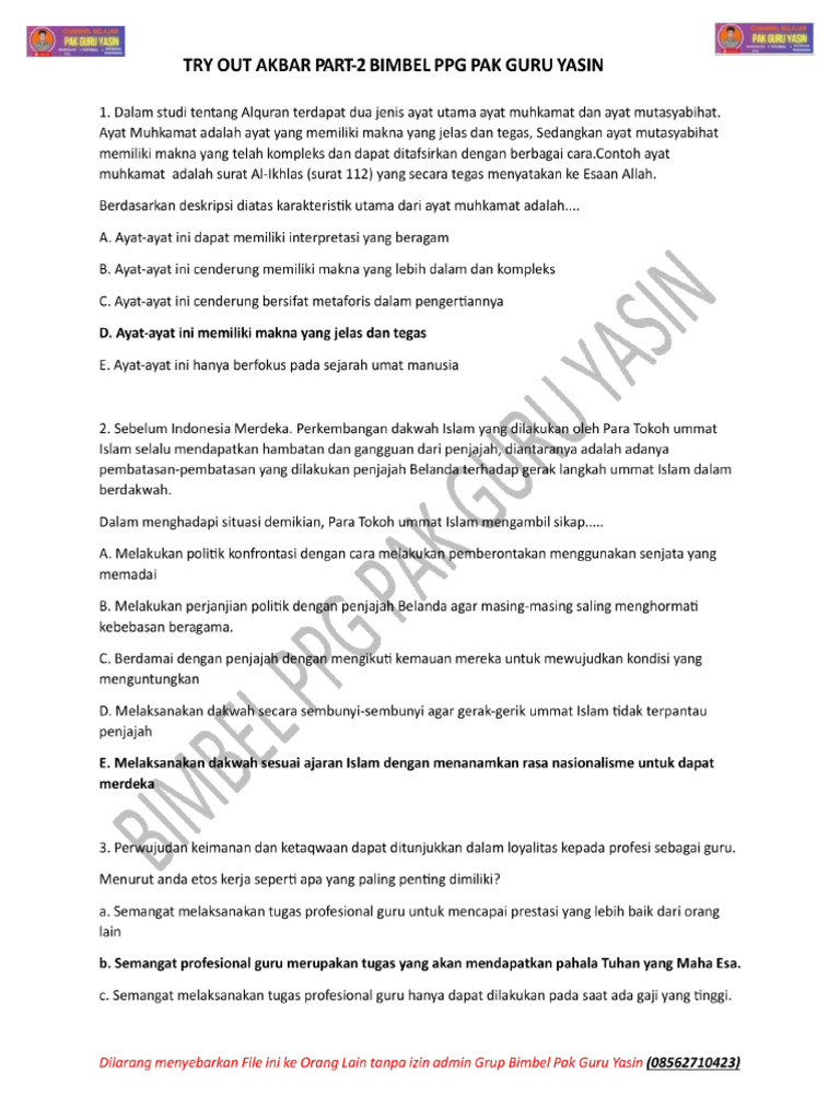 File Try Out Akbar Part-2-Ppg 2024 - Bimbel PPG Pak Guru Yasin | PDF