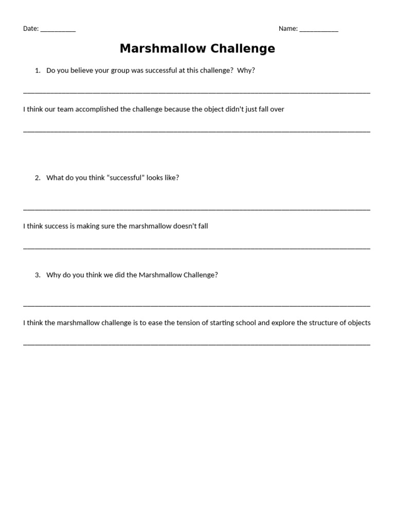 Marshmallow Challenge Reflection Guide | PDF
