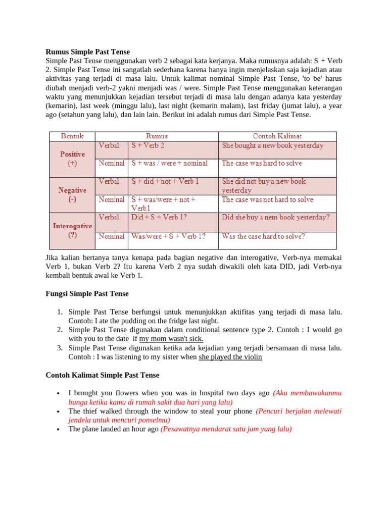 Rumus Simple Past Tense | PDF