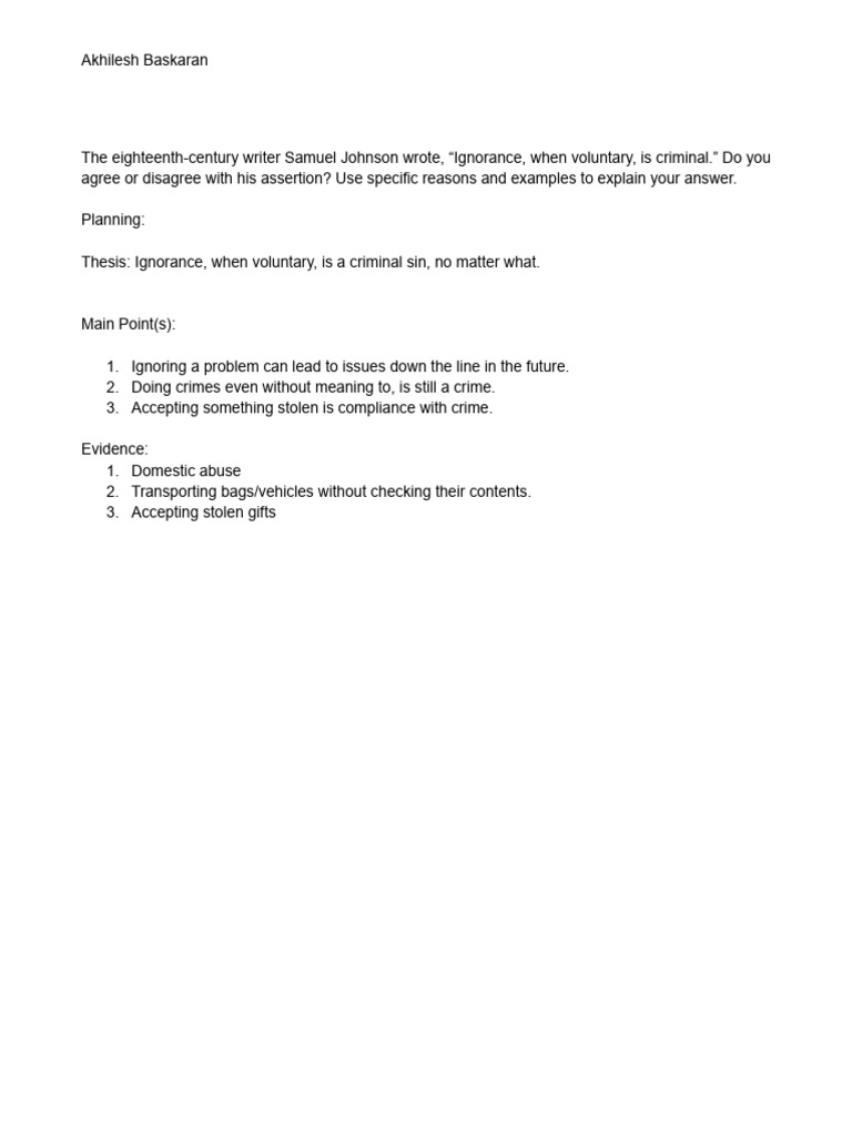 Formal Argumet Essay - Planning | PDF