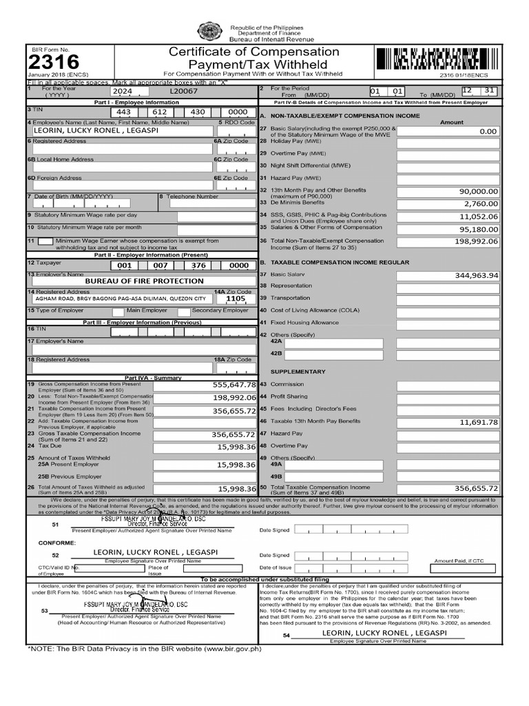Leorin, Lucky Ronel Legaspi 2024 2316 Form - 2024 | PDF