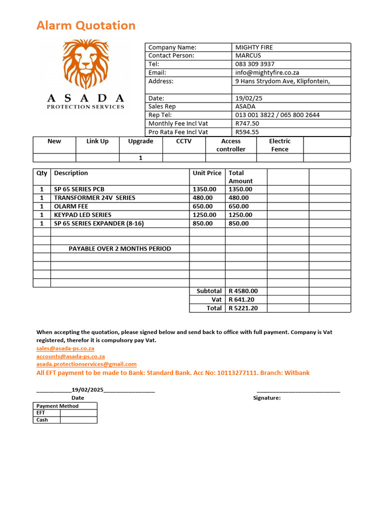 Alarm Quotation MIGHTY FIRE | PDF