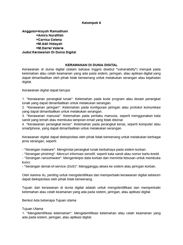 Kelompok6 Informatika Kerawanan Di Dunia Digital | PDF