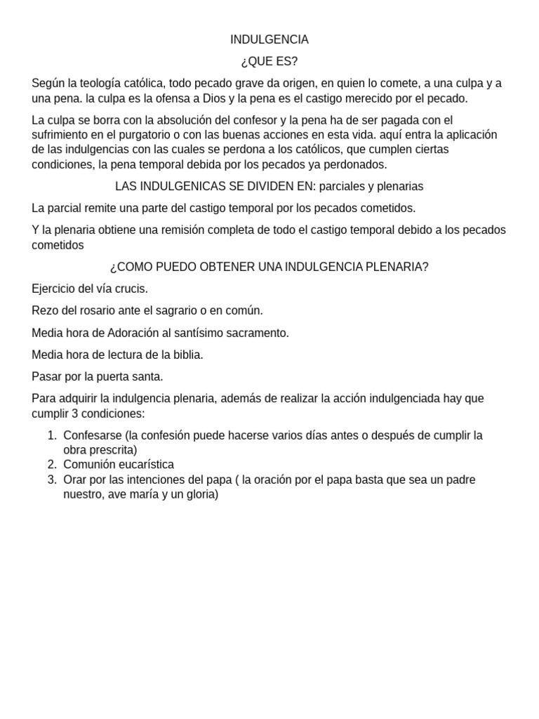 Indulgencias: Tipos y Cómo Obtenerlas | PDF