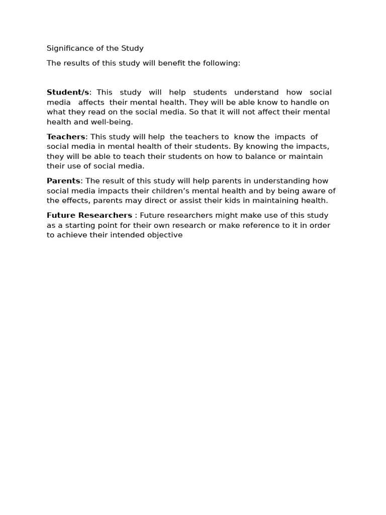 Significance of The Study | PDF