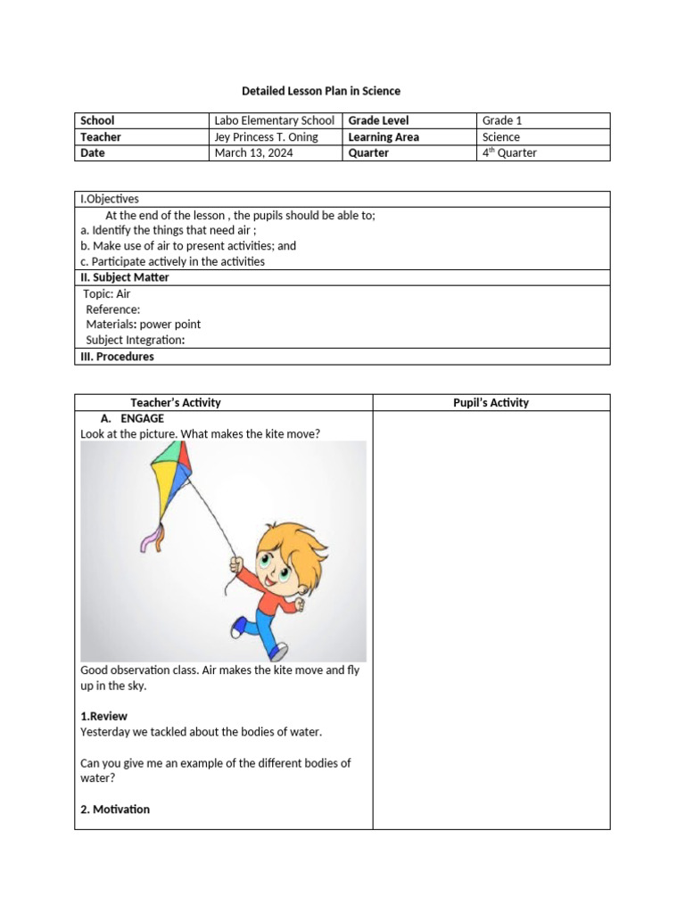 Grade 1 Science Lesson Plan: Air | PDF