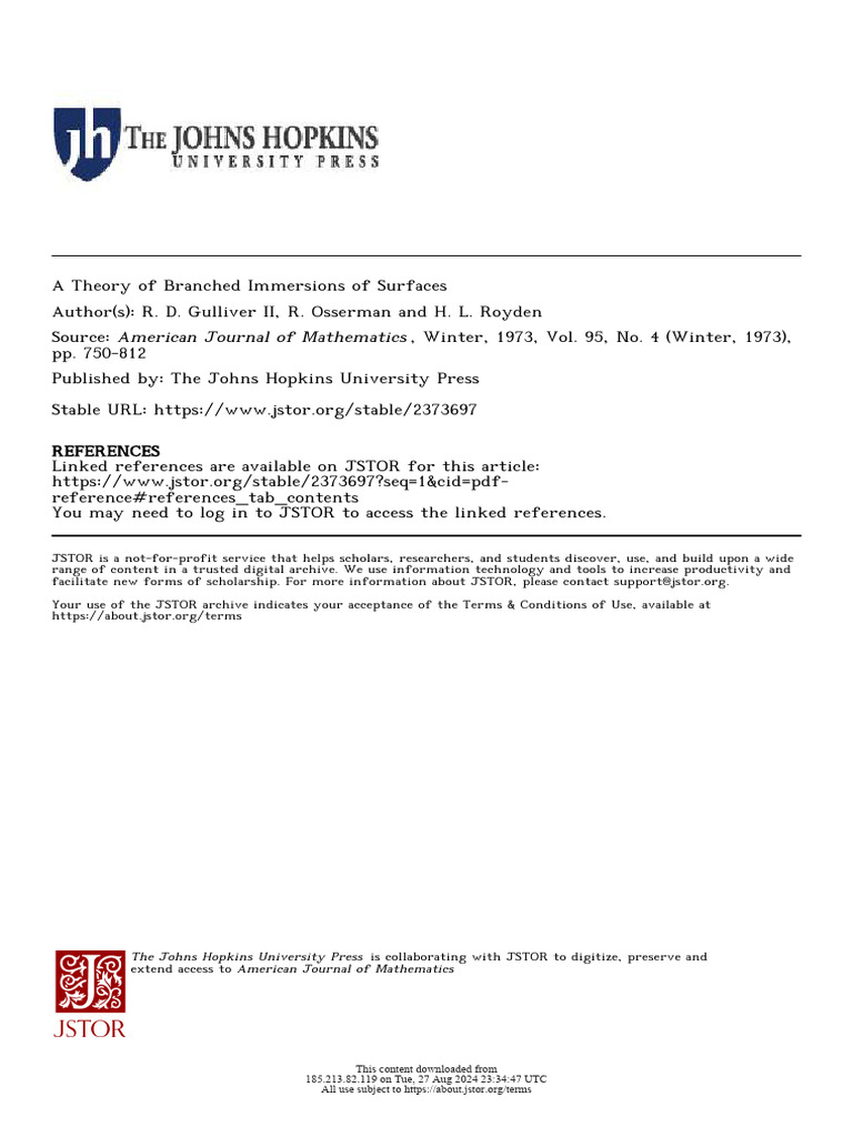 [Gulliver-Osserman-Royden] a Theory of Branched Immersions of Surfaces ...