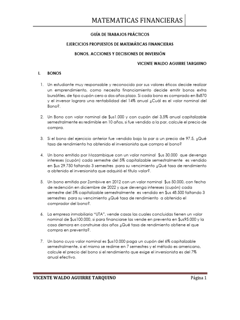 Practica Bonos Acciones y Decisiones de Inversion | PDF | Compartir (Finanzas) | Economias