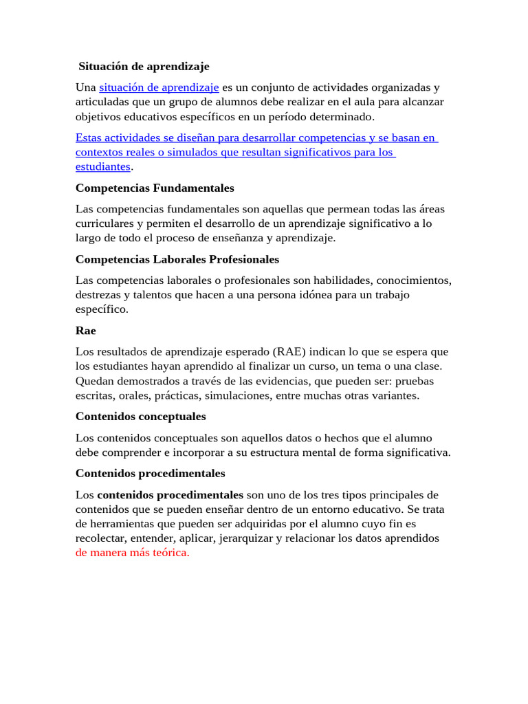 Definiciones de conceptos - Planificacion | PDF | Aprendizaje | Enseñando