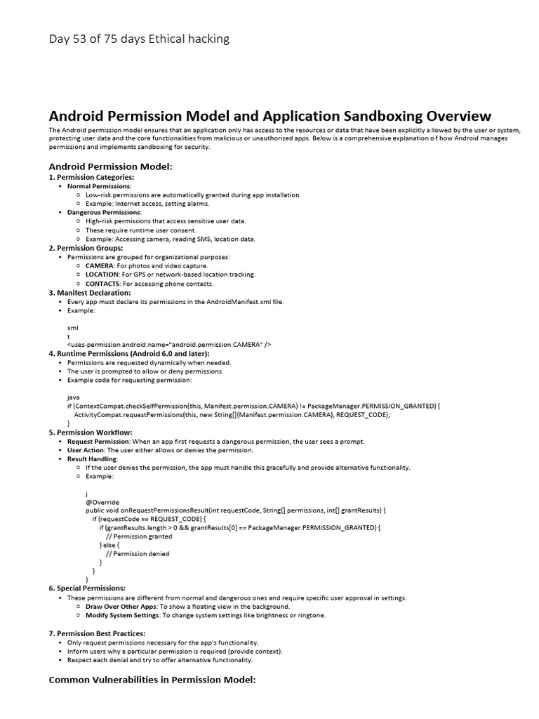 Android Permissions and Sandboxing Explained | PDF | Android (Operating System) | Software