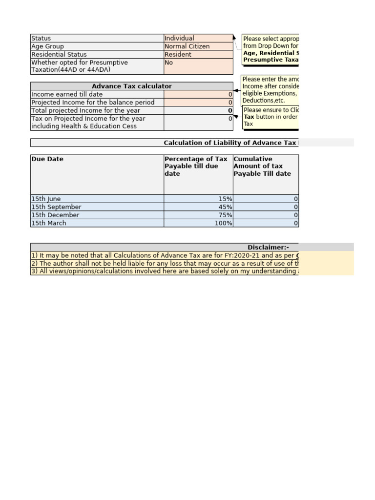 Advance Tax Calculator for FY 2020-21 | PDF | Taxes | Tax Exemption